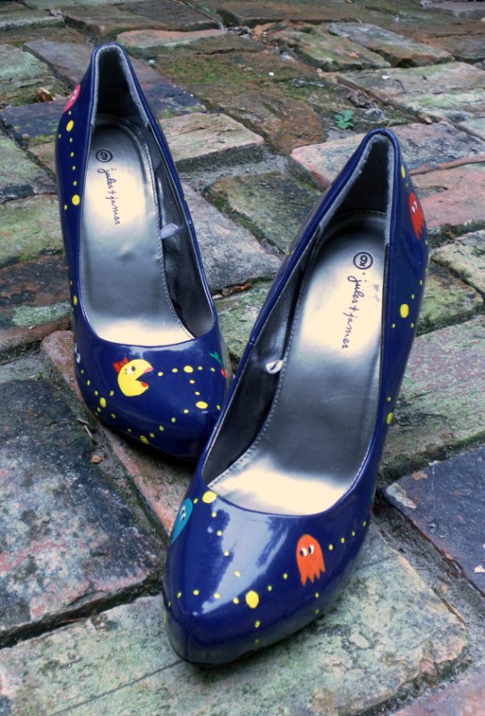 Hand Painted Ms. Pac-Man High Heel Shoes