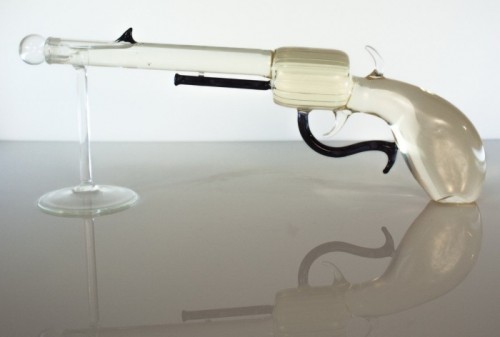 Blown Glass Hand Gun, Revolver Figurine Bottle