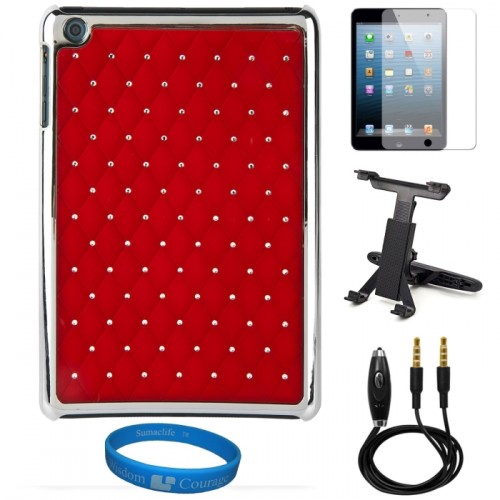 Stylish Red Crystal Studded Diamond Case Cover for iPad Mini