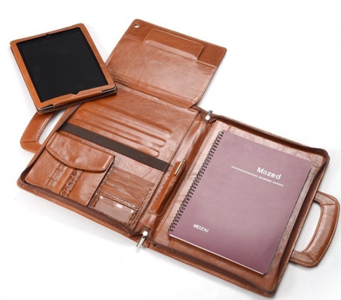 iPad Executive Portfolio With Brown Crocodile-Patterned Leather Trim
