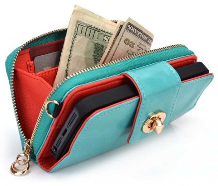 Wristlet Built-in Stand Wallet Clutch for Apple iPhone 5C