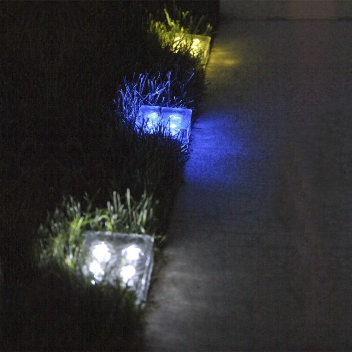 Frosted Glass Solar Brick Paver Light with 4 LEDs