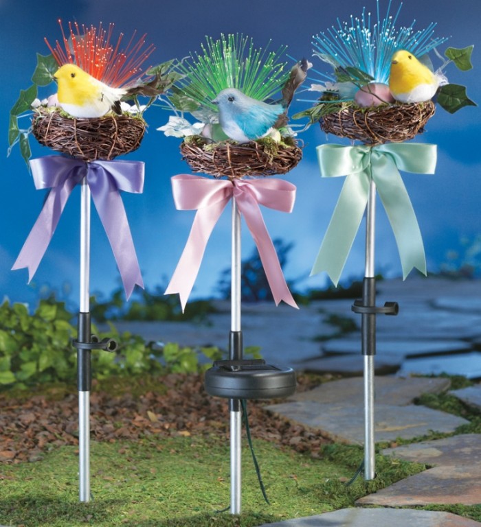 Set of 3 LED Fiber Optic Solar Bird Nests