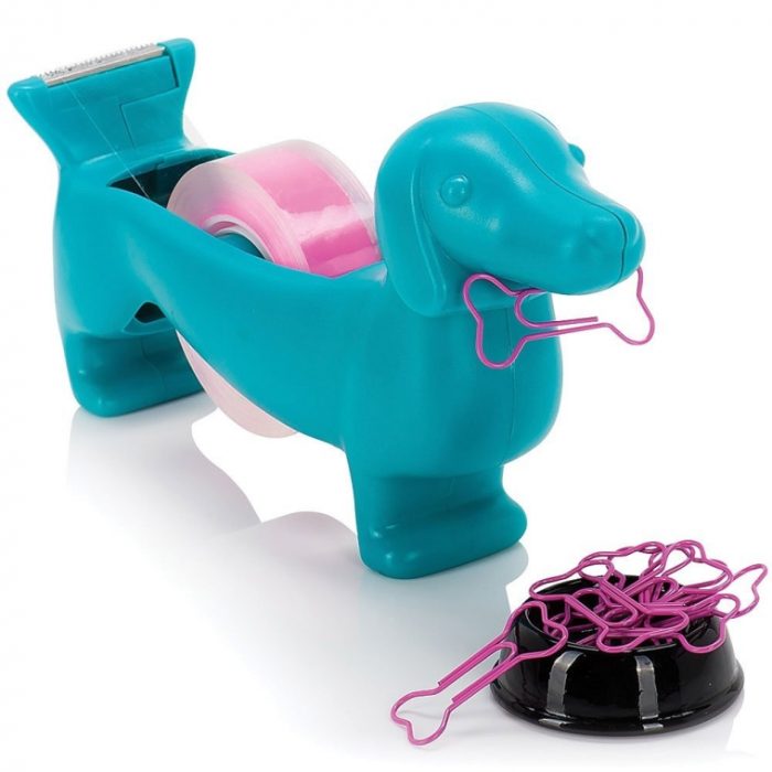 Dog Tape Dispenser with Paper Clip Bones