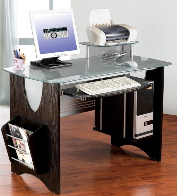 Stylish Frosted Glass Top Computer Desk with Storage