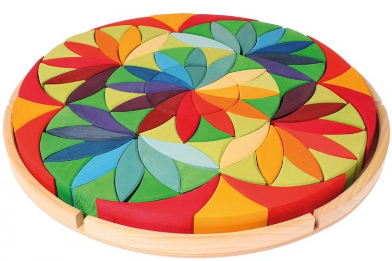 Flower Mandala Wooden Creative Puzzle of 100 Blocks with Storage Tray