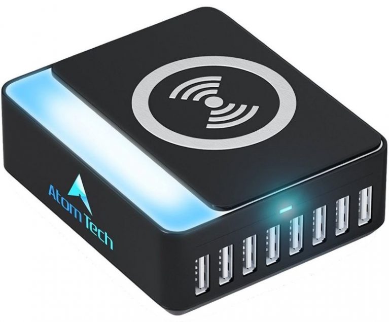 8-Port USB Charging Station with Qi Wireless Charging Pad