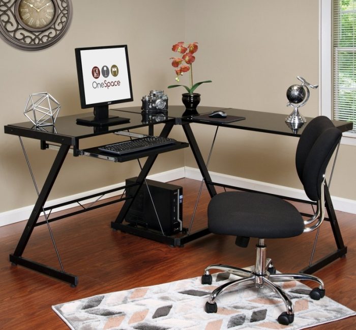 Ultramodern Glass L-Shape Desk