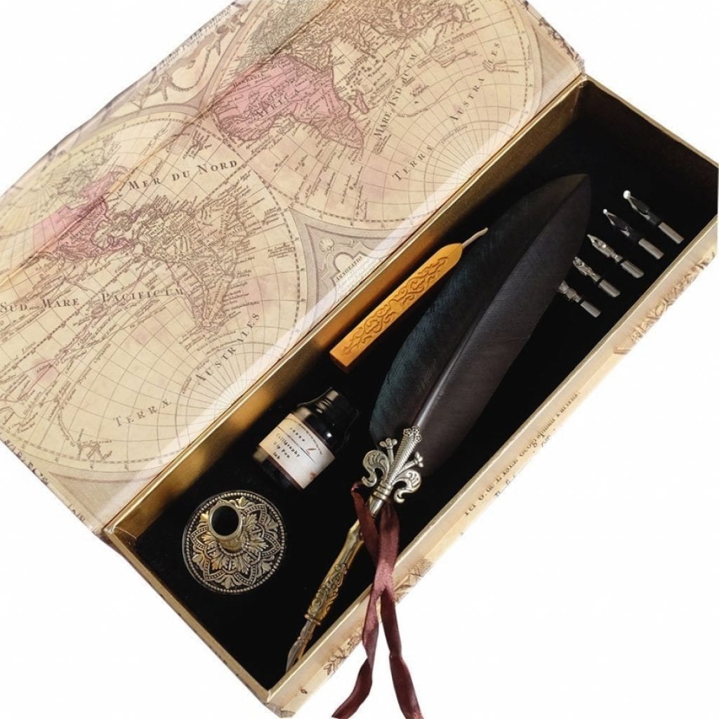 Antique Feather Writting Quill Pen Gold Pen Stem Real Feather ...