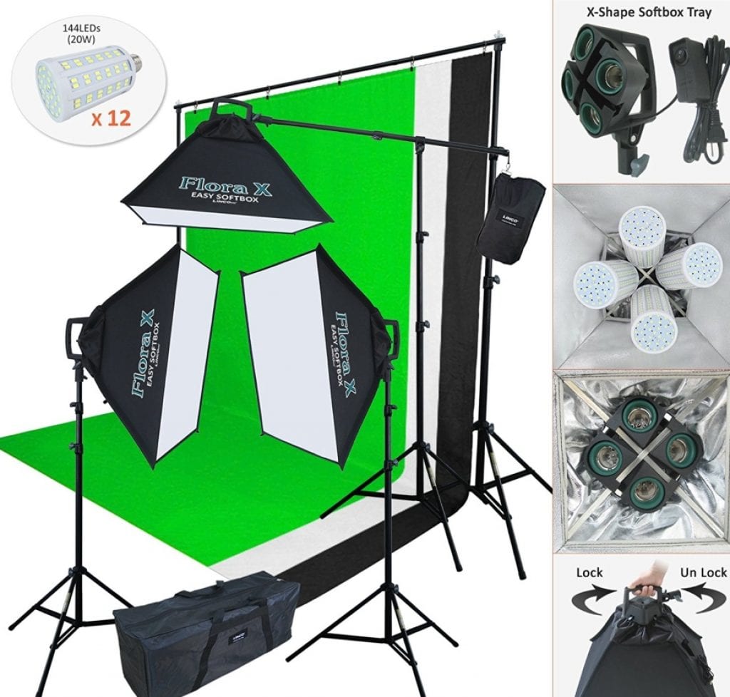 Linco Lincostore Photo Studio Lighting Kit With 3 Color Muslin Backdrop ...