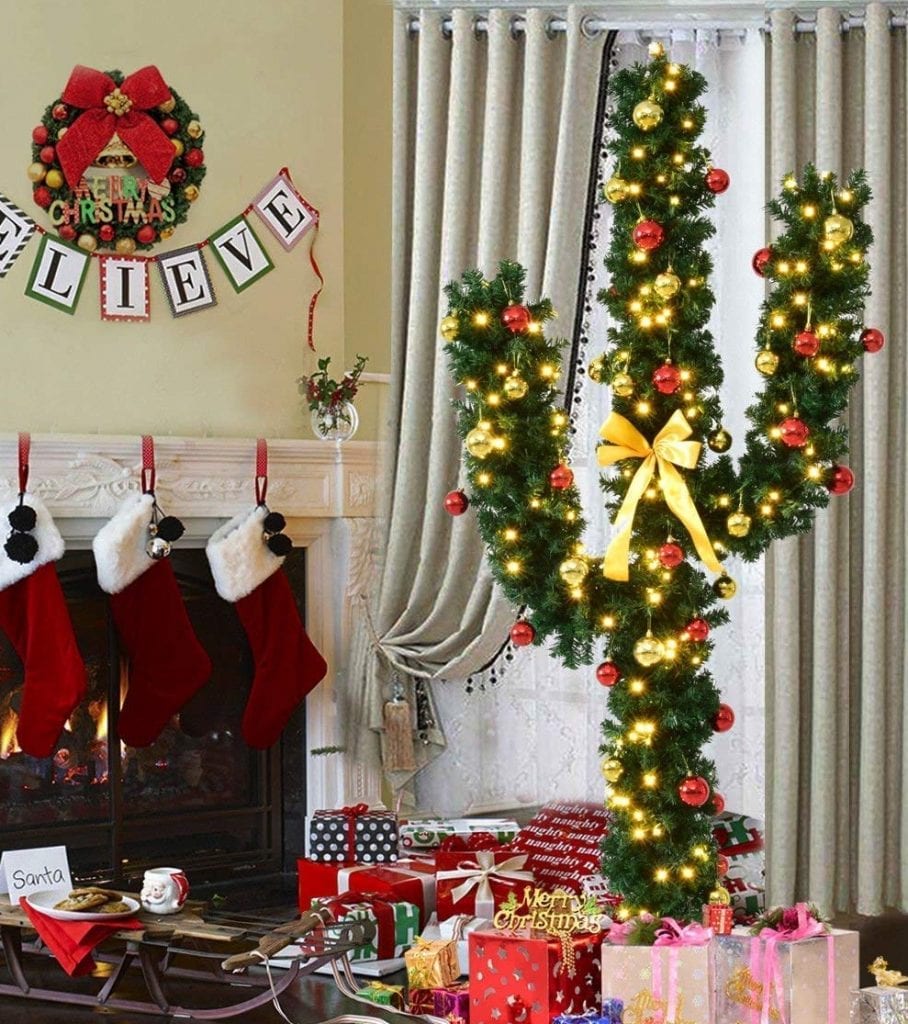 Goplus Pre-Lit Artificial Cactus Christmas Tree