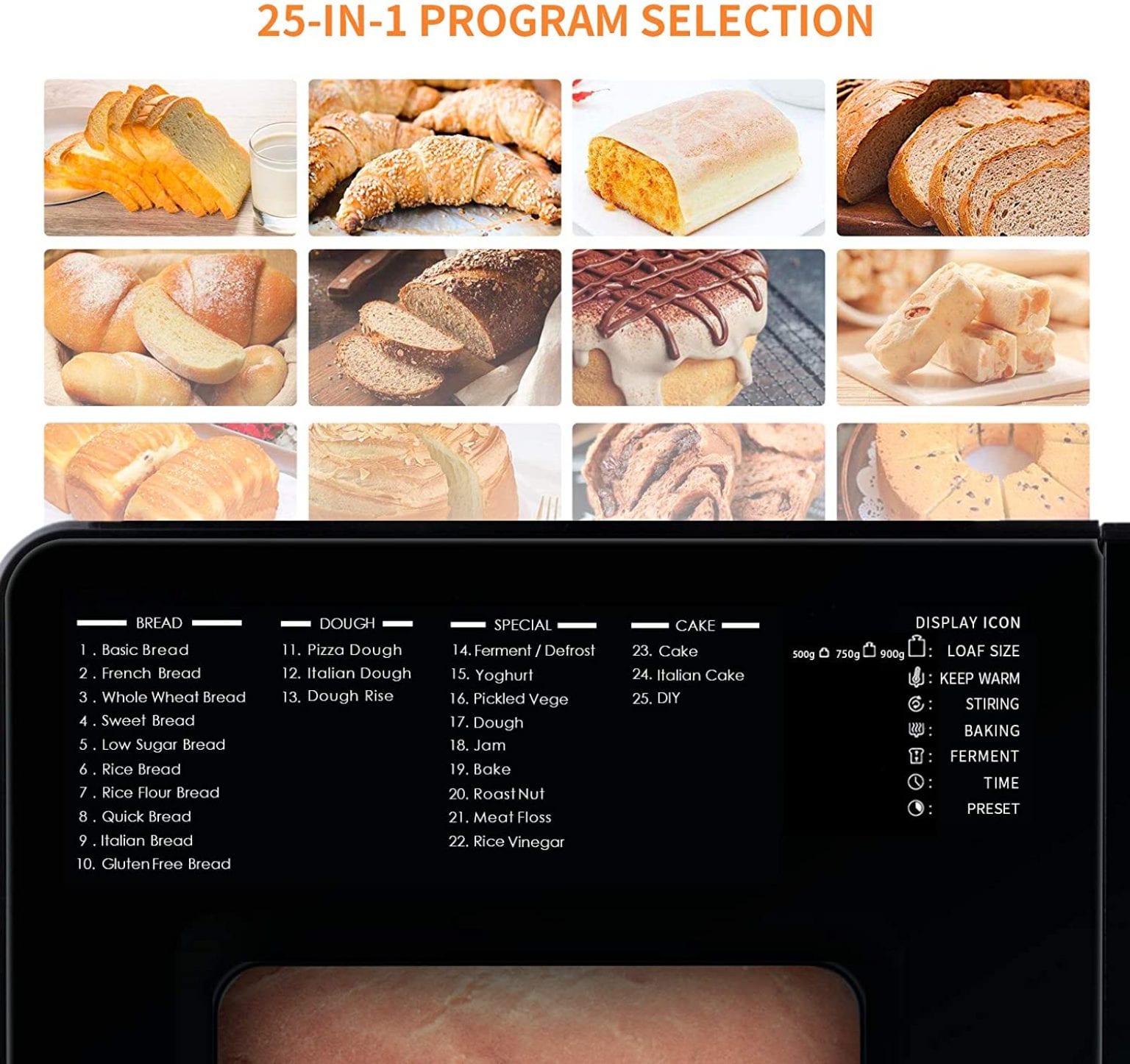 Bread Machine, 25-in-1 Programmable Program